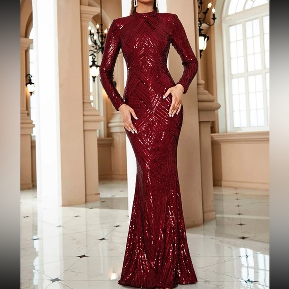 Dresses | Luxe Mermaid Hem Long Sleeve Sequins Party Dress | Poshmark